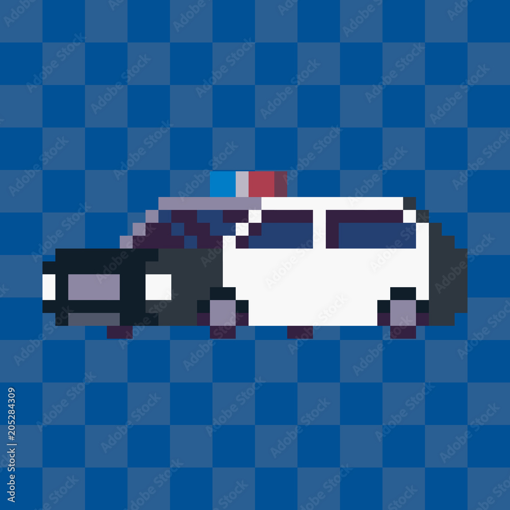 Pixel art police car vehicle icon. Stock Vector | Adobe Stock