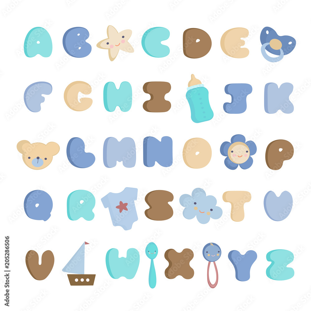 Cute Baby boy Alphabet and elements Vector Set Stock Vector | Adobe Stock