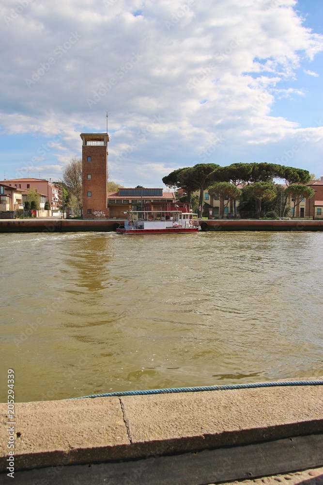 Canal which devides Porto Garibaldi, a fishing village on the Adriatic ...