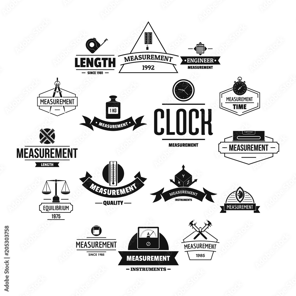 Measure precision logo icons set. Simple illustration of 16 measure ...
