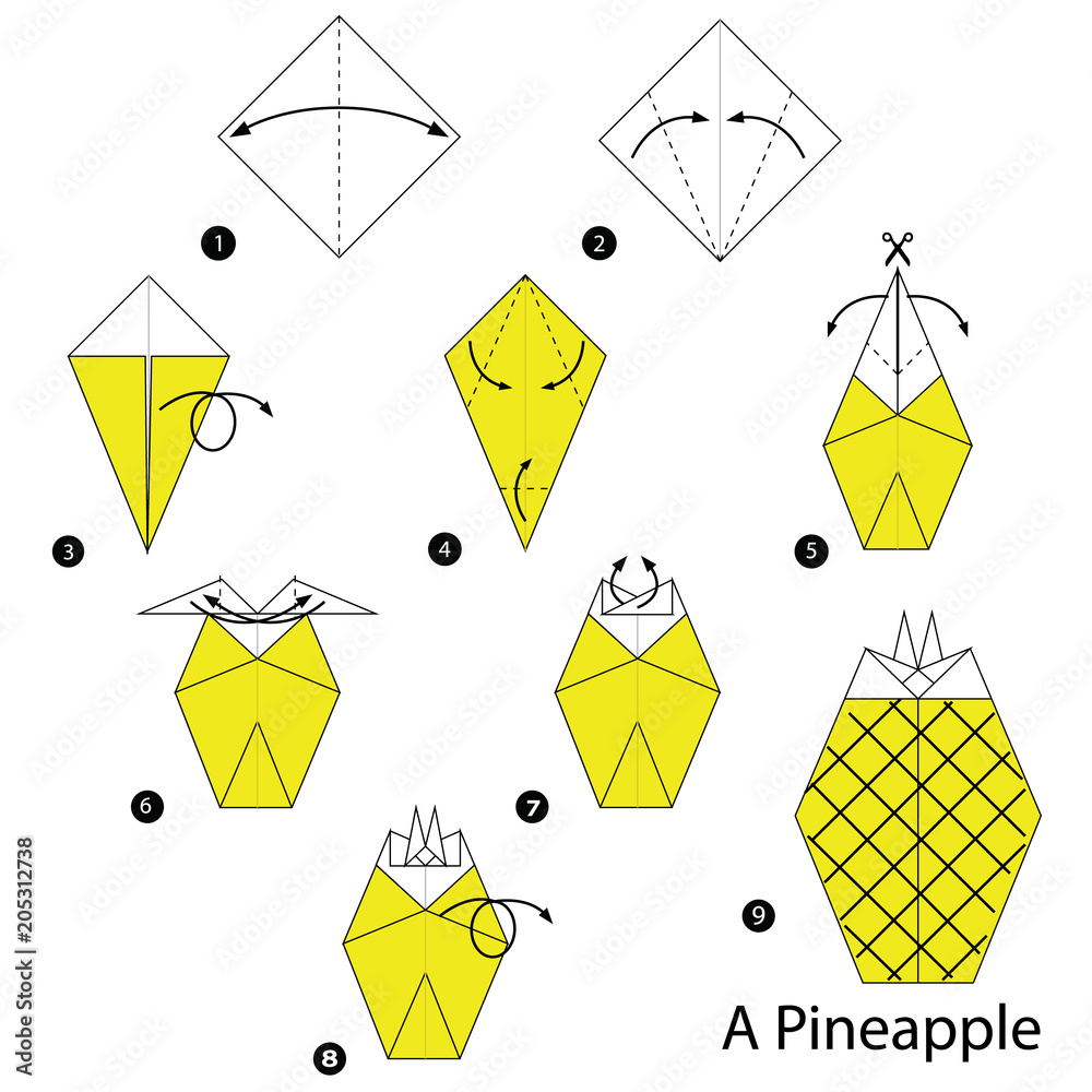 step by step instructions how to make origami A Pineapple Stock Vector ...