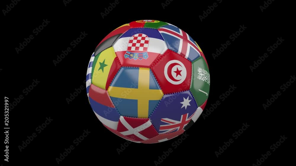 Vidéo Stock Rotating soccer ball with flags of the countries of the ...