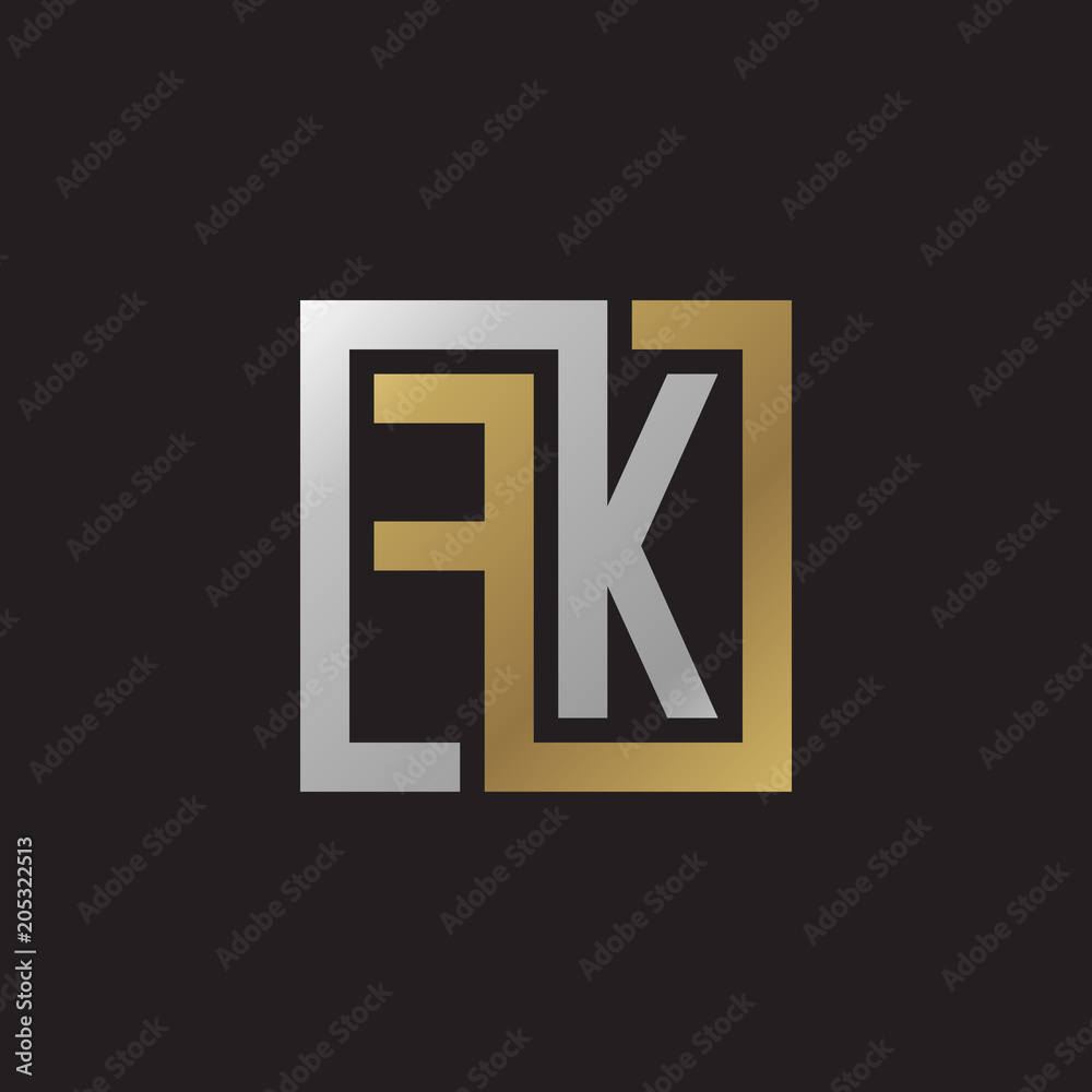 Initial letter FK, looping line, square shape logo, silver gold color ...