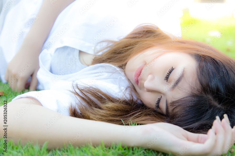 Portrait charming beautiful sleeping or unconscious woman: Attractive ...