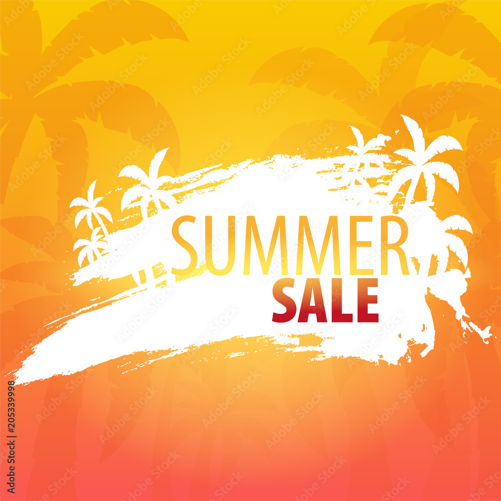 Summer Sale backgrounds with palms and sunset. Summer placard poster ...