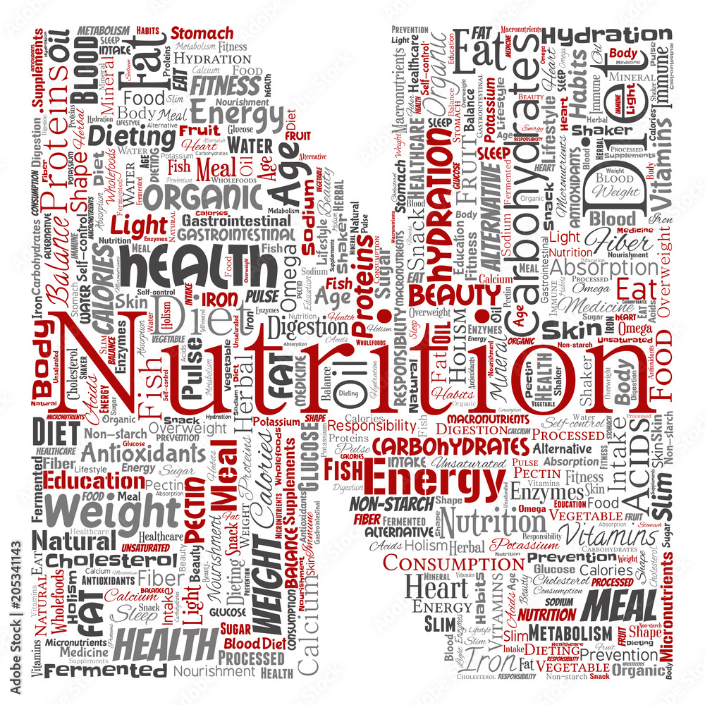 Vector conceptual nutrition health diet letter font N word cloud ...