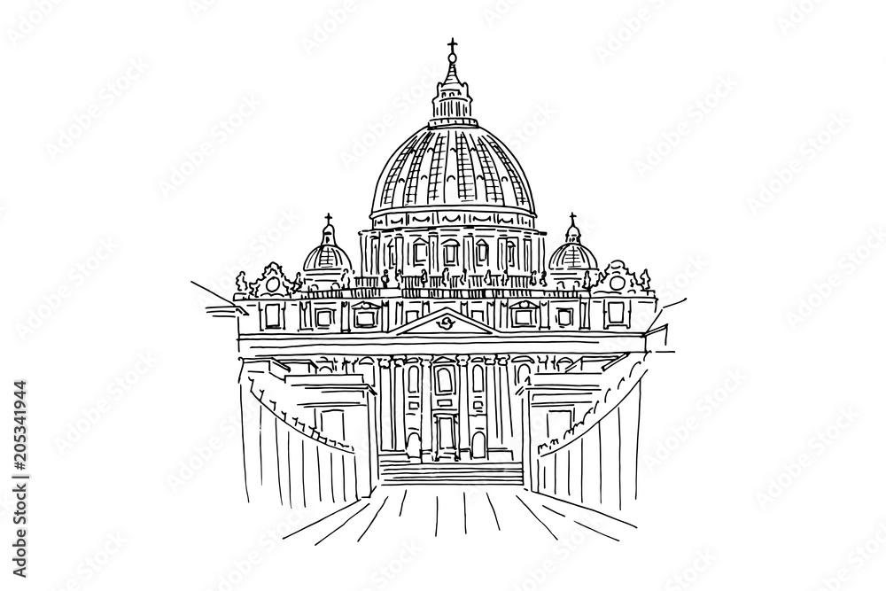 Vector sketch of St. Peter's Basilica in Rome, Italy Stock Vector ...