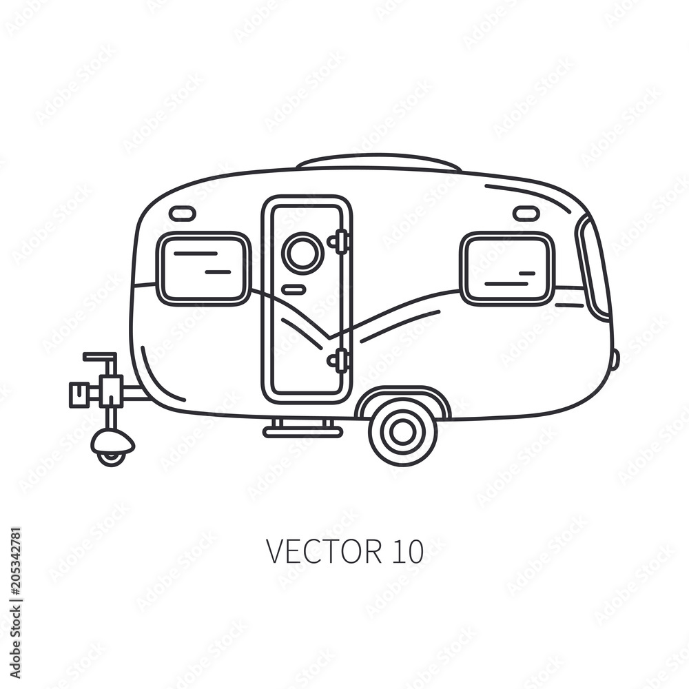 Line vector icon retro tourism auto trailer. Classic 1950s style ...