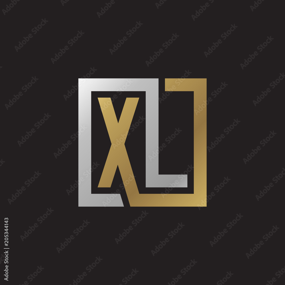 Initial letter XL, looping line, square shape logo, silver gold color ...