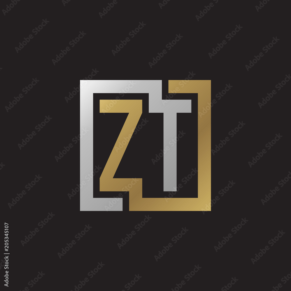 Initial letter ZT, looping line, square shape logo, silver gold color ...