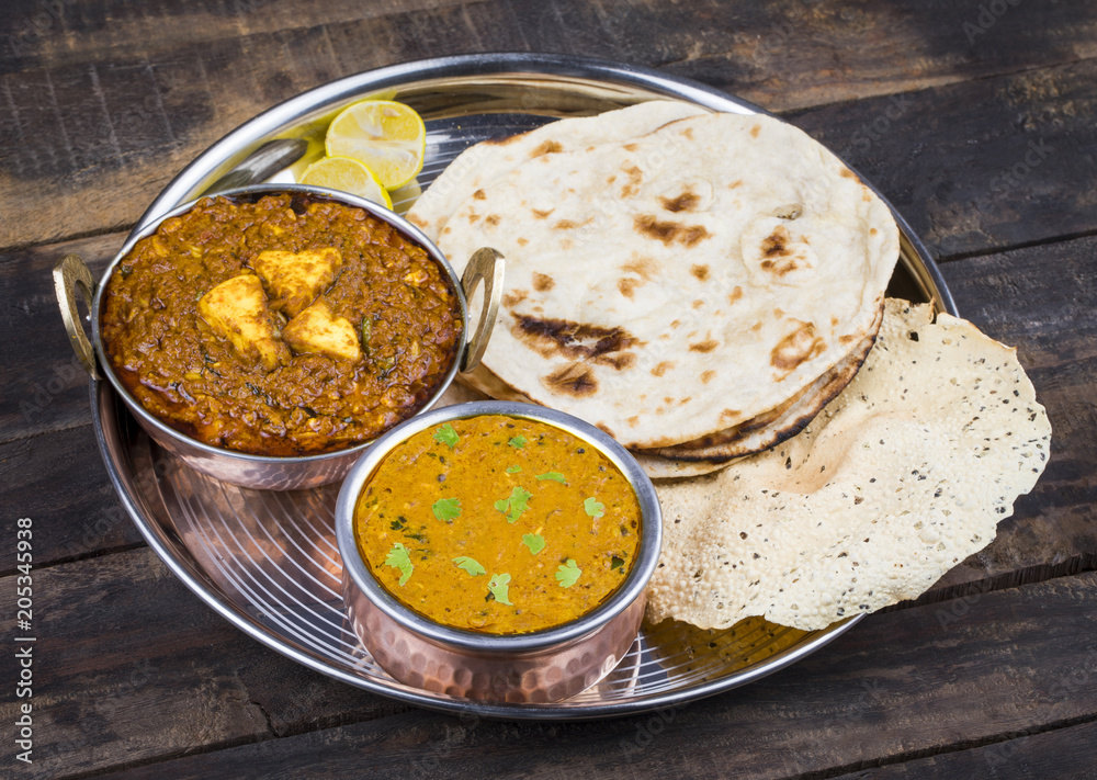 Indian Traditional Thali Food Dal Makhani Served with Chapati, Papad ...