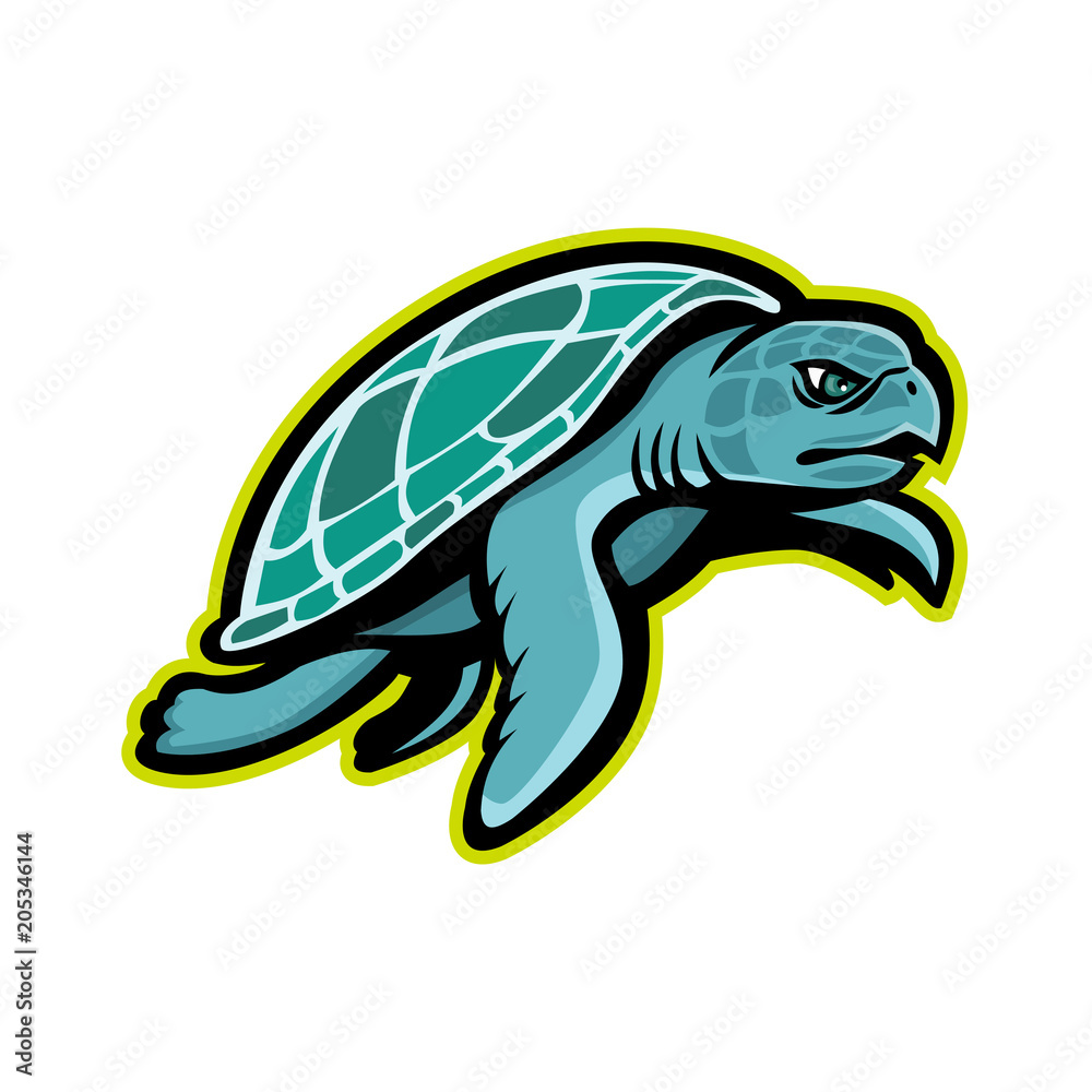 Mascot icon illustration of a Kemp's ridley sea turtle, or the Atlantic ...