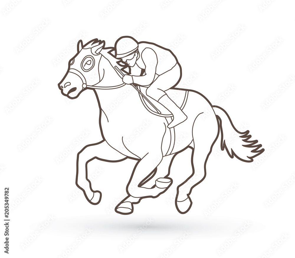 Horse racing ,Jockey riding horse outline graphic vector. Stock Vector ...