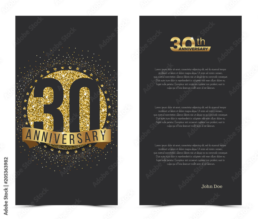 30th anniversary card with gold elements. Vector illustration. Stock ...