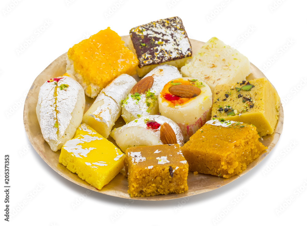 Indian Delicious Mix Sweet Food or Mix Mithai isolated on White ...