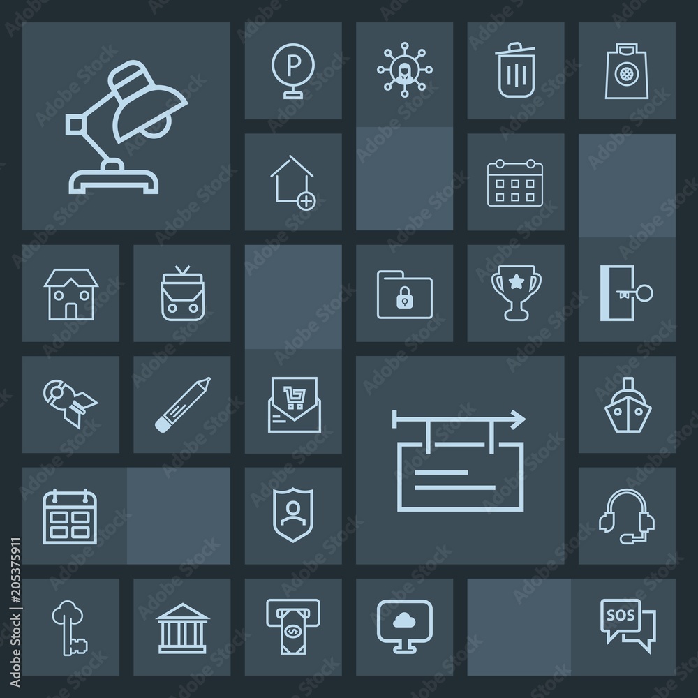 Modern, simple, dark vector icon set with technology, emergency, time ...