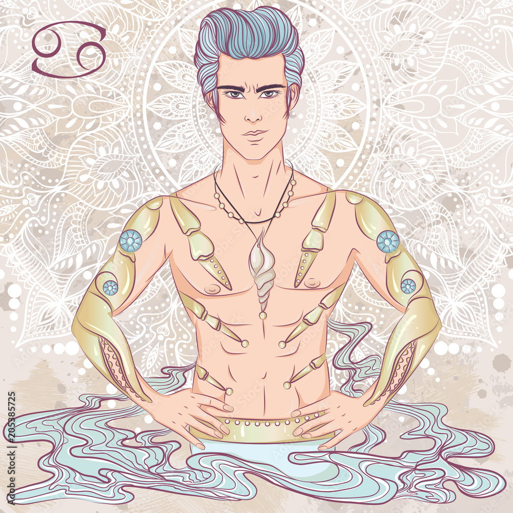 Zodiac. Vector illustration of the astrological sign of Cancer as a man ...