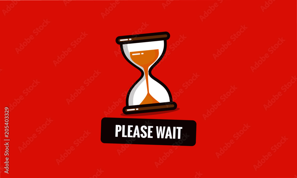 Please Wait Sign With Hour Glass Sand Timer Flat Style Vector ...