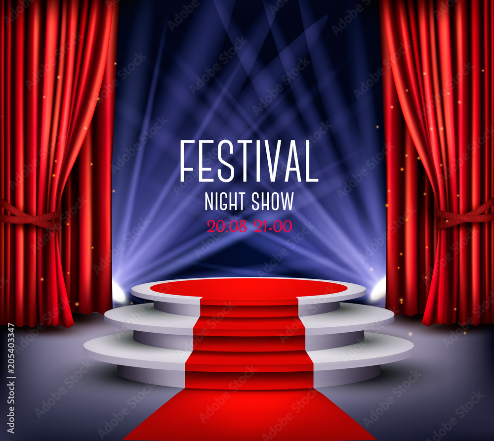 Festival night show poster. Showroom Background With A Red Carpet and ...