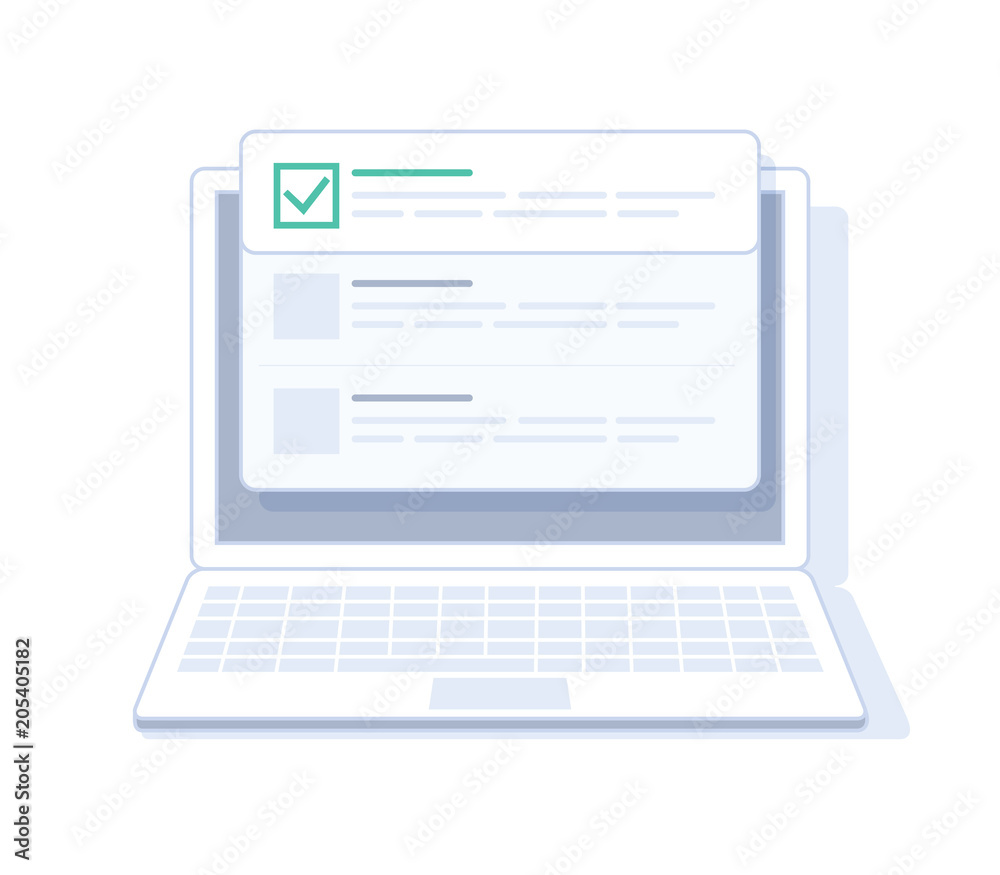 Checklist on laptop display, checkboxes with check mark. List of ...