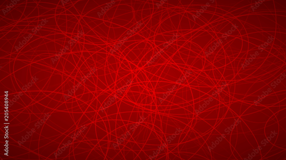 Abstract background of randomly arranged contours of elipses in red ...