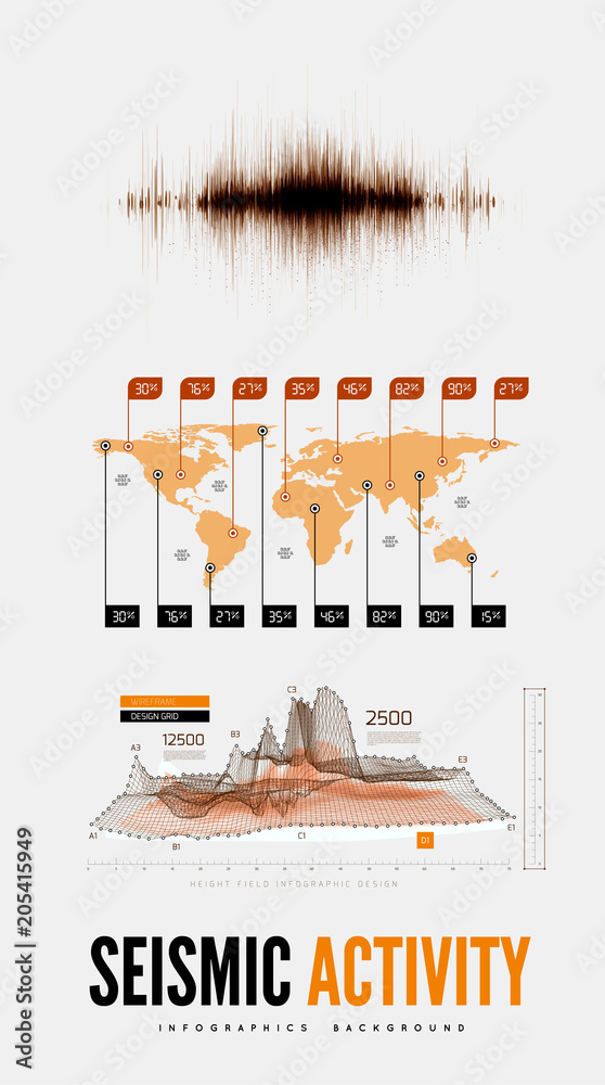 Seismic activity infographics vector illustration with sound waves ...