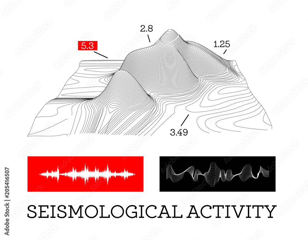 Seismic activity infographics vector illustration with sound waves ...