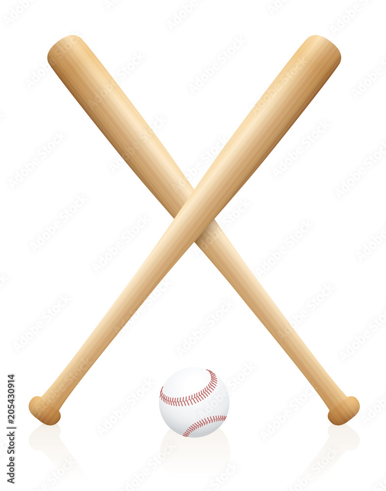 Two crossed baseball bats with one ball beneath. Symbol for sporting ...
