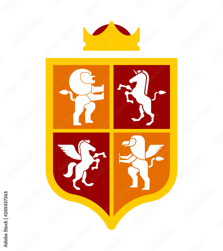 Shield and Animals heraldic set symbol. Pegasus and Lion and Gryphon ...