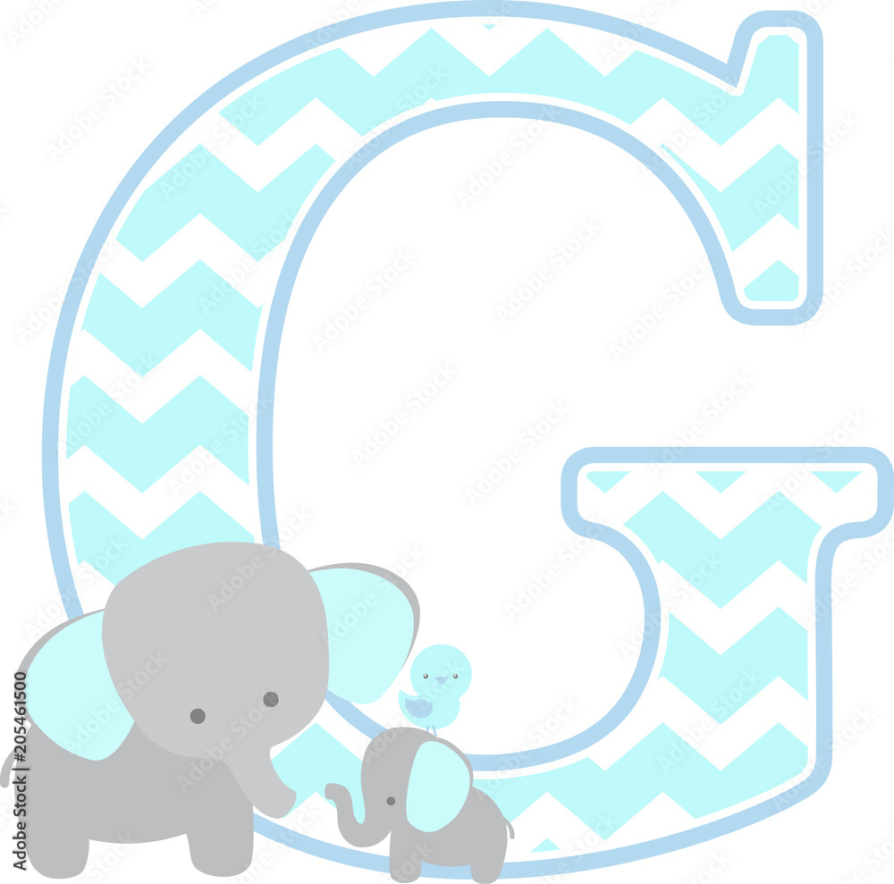 Vetor de initial g with cute elephant and little baby elephant isolated ...