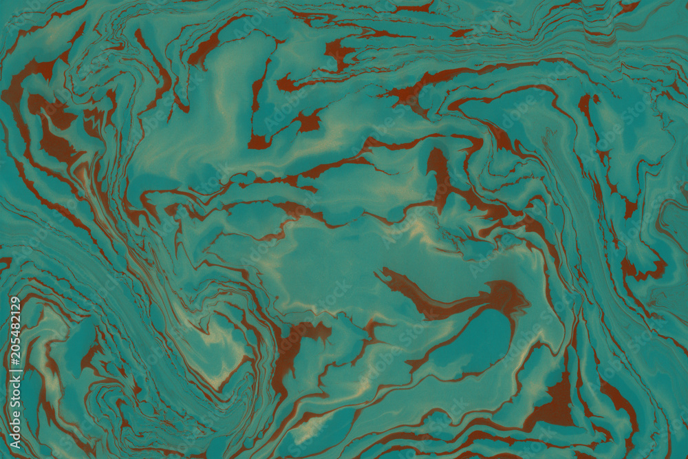 Suminagashi marble texture hand painted with teal ink. Digital paper ...