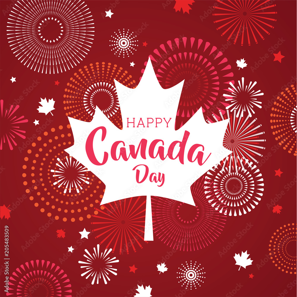 Maple leaf with firework poster for celebrate the national day of ...