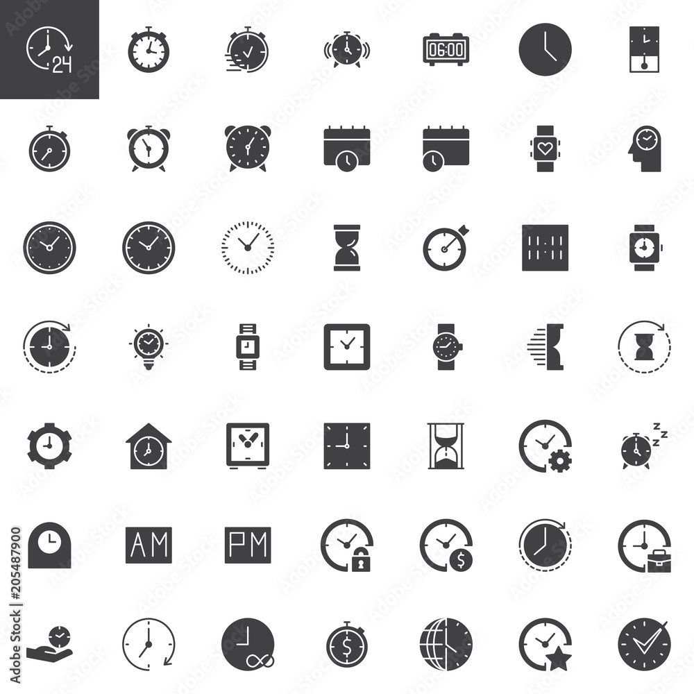 Time vector icons set, modern solid symbol collection, filled style ...