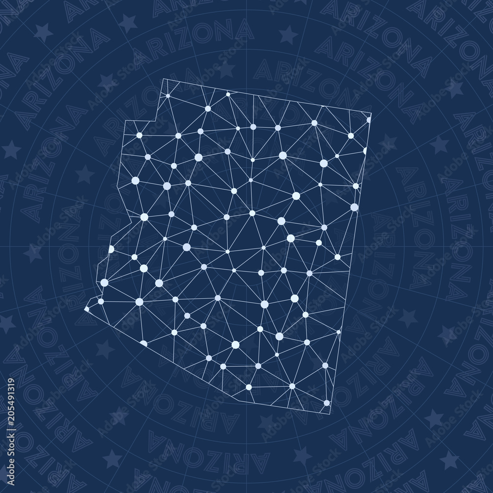 Arizona network, constellation style us state map. Resplendent space ...