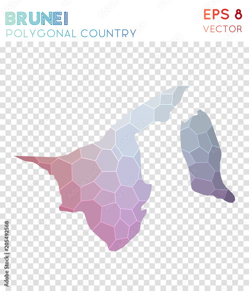 Brunei polygonal map, mosaic style country. Comely low poly style ...