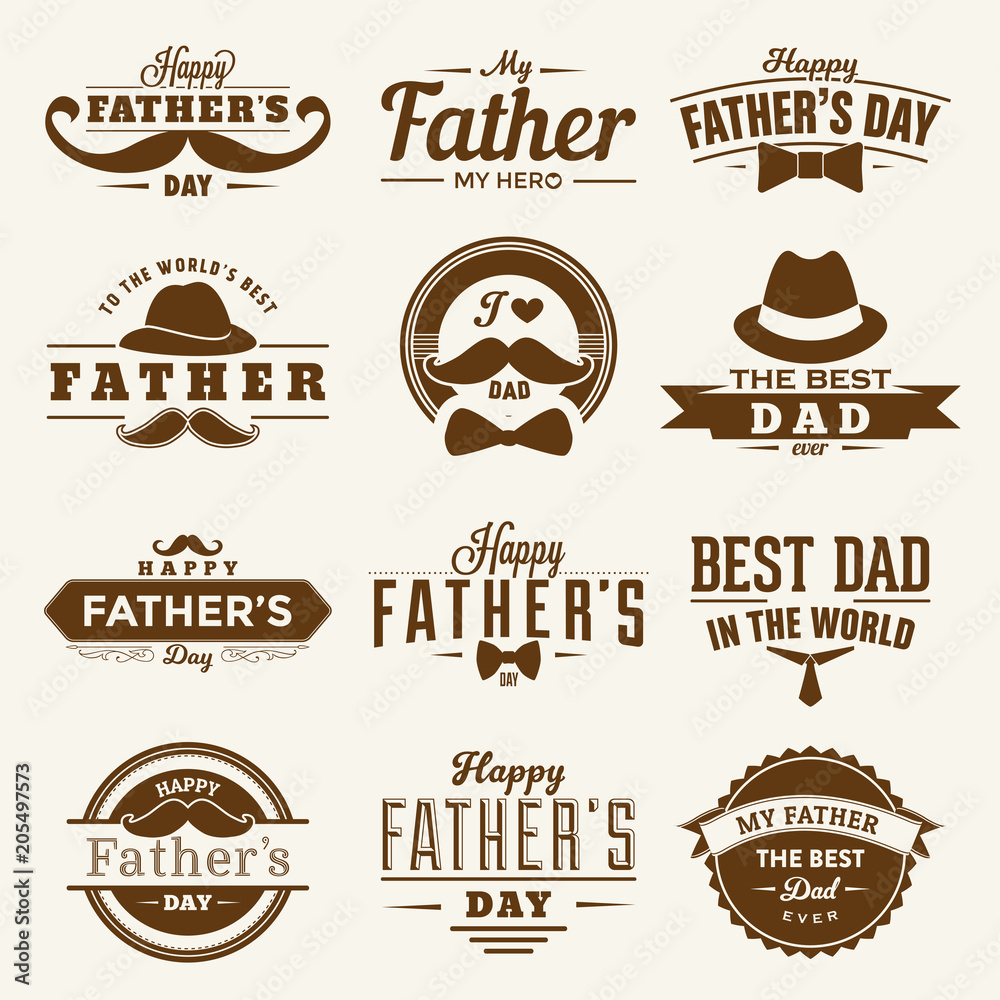 Happy Father's Day Design Collection - A set of twelve brown colored vintage style Father's Day ...