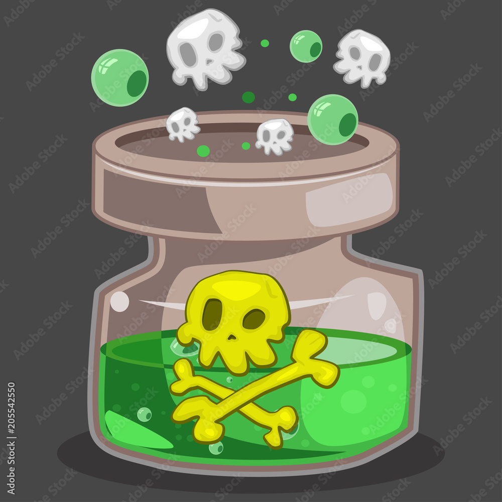 Poison bottle game icon. Vector cartoon illustration isolated on ...