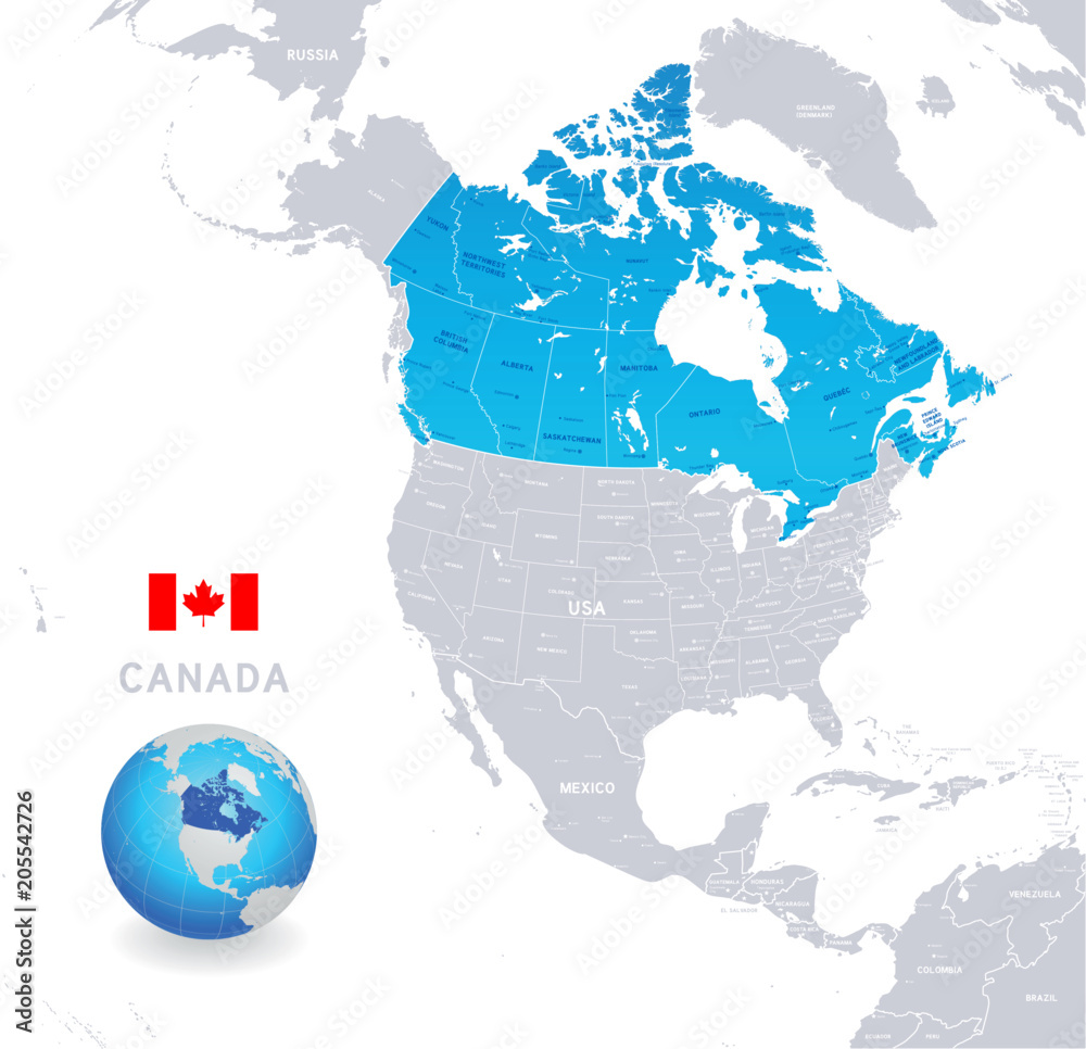 Vector Administrative Blue Canada Map Stock Vector | Adobe Stock