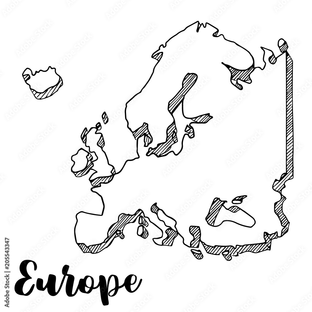 Hand drawn Europe map sketch,vector illustration Stock Vector | Adobe Stock