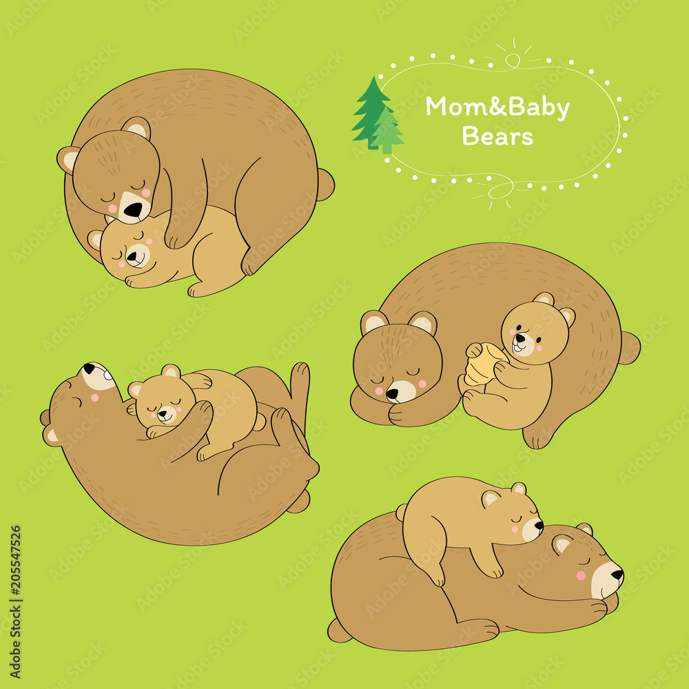 Cartoon cute actions mom and baby sleeping vector. Stock Vector | Adobe ...