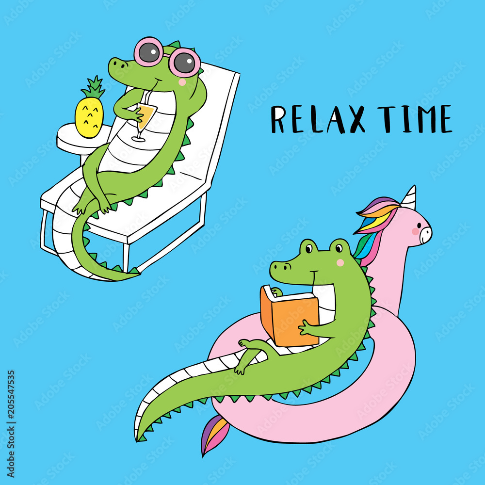 Cartoon cute relax time crocodile vector. Stock Vector | Adobe Stock