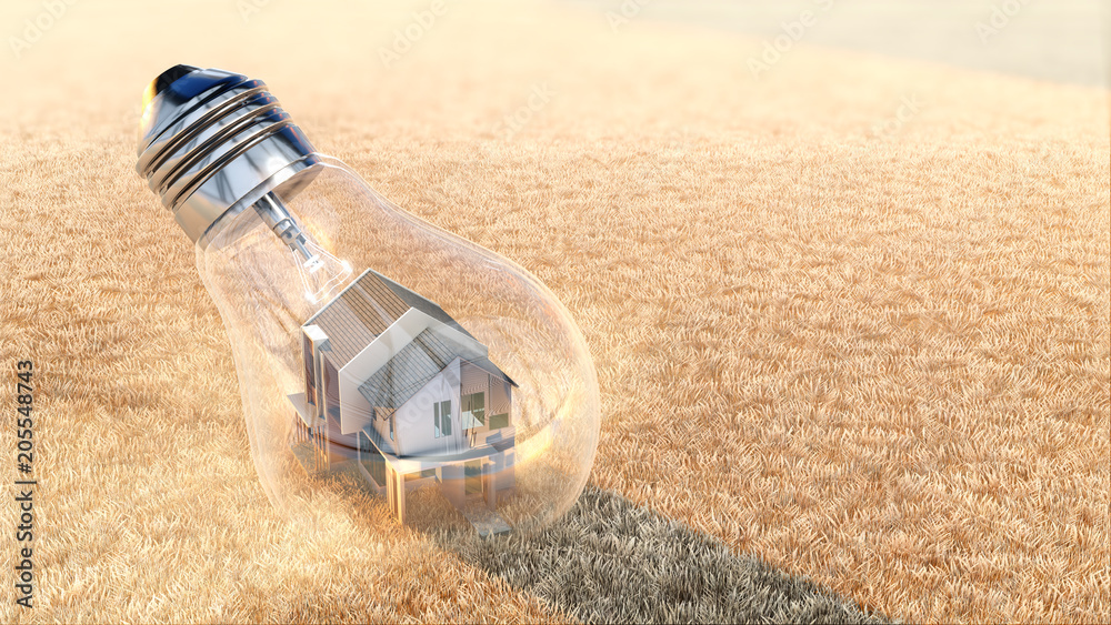 Light Bulb House - 3d rendering Stock Illustration | Adobe Stock