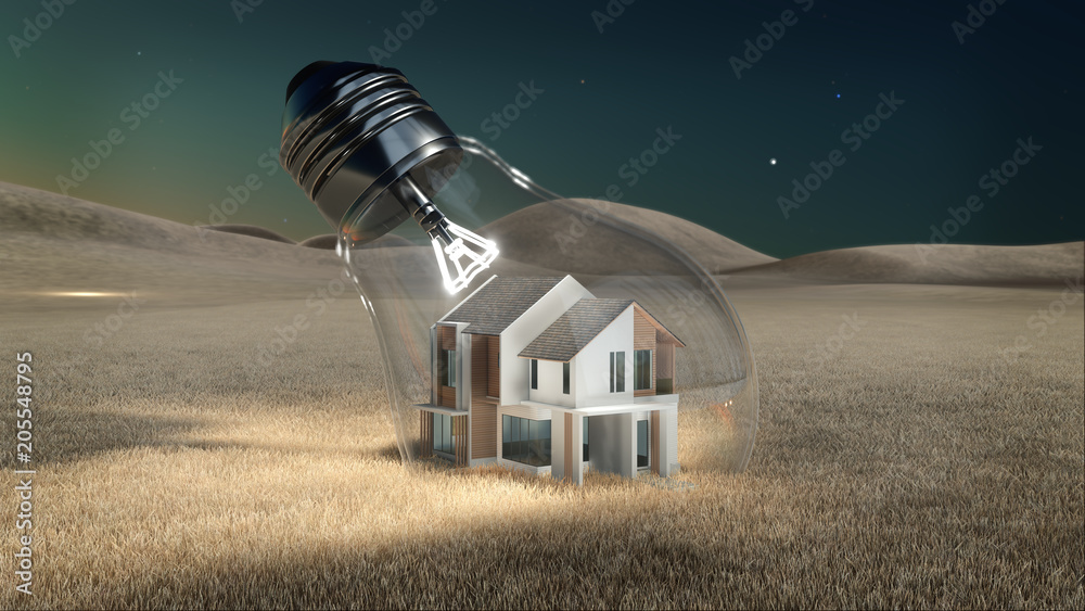 Light Bulb House design - 3d rendering Stock Illustration | Adobe Stock