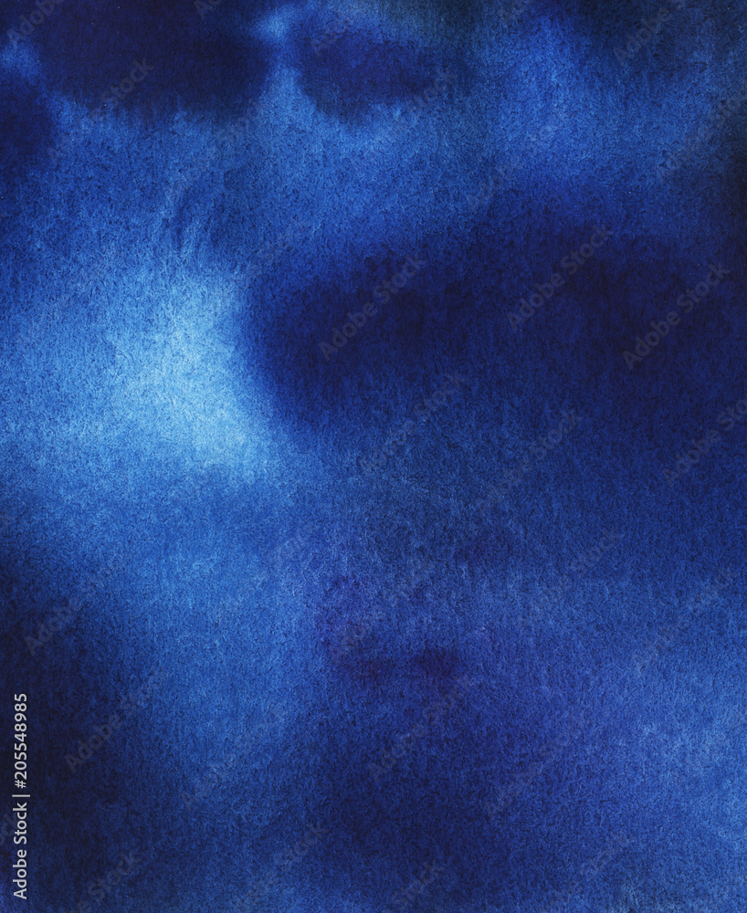 Deep dark night watercolor sky. Abstract dark blue watercolor ...