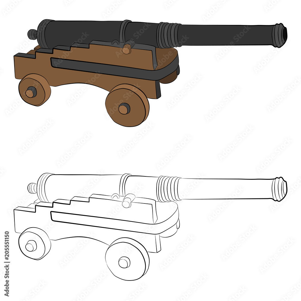medieval cannon contour drawing in pencil Stock Vector | Adobe Stock