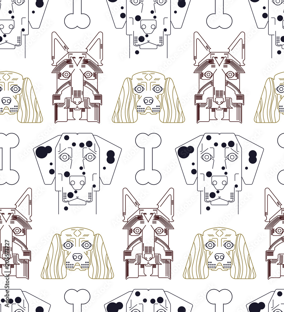Dog vector seamless pattern cute illustration home pets doggy different ...