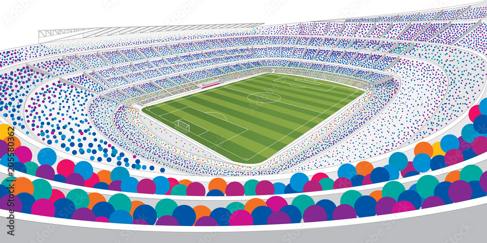 Drawing of panoramic view of a white soccer stadium filled with ...