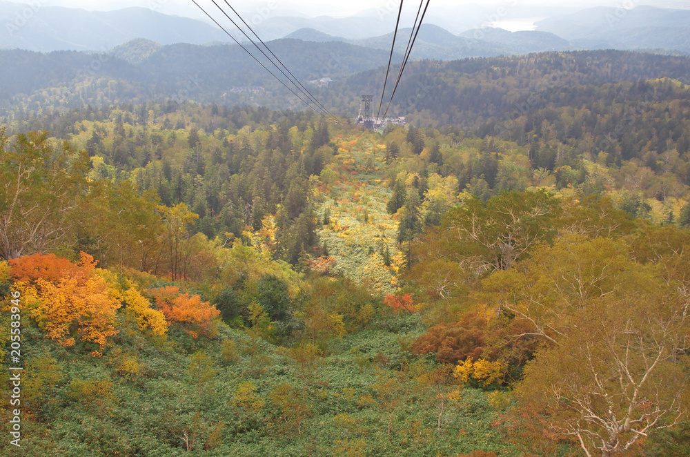 Daisetsuzan Asahidake Ropeway and Fall foliage in Hokkaido, Japan Stock ...