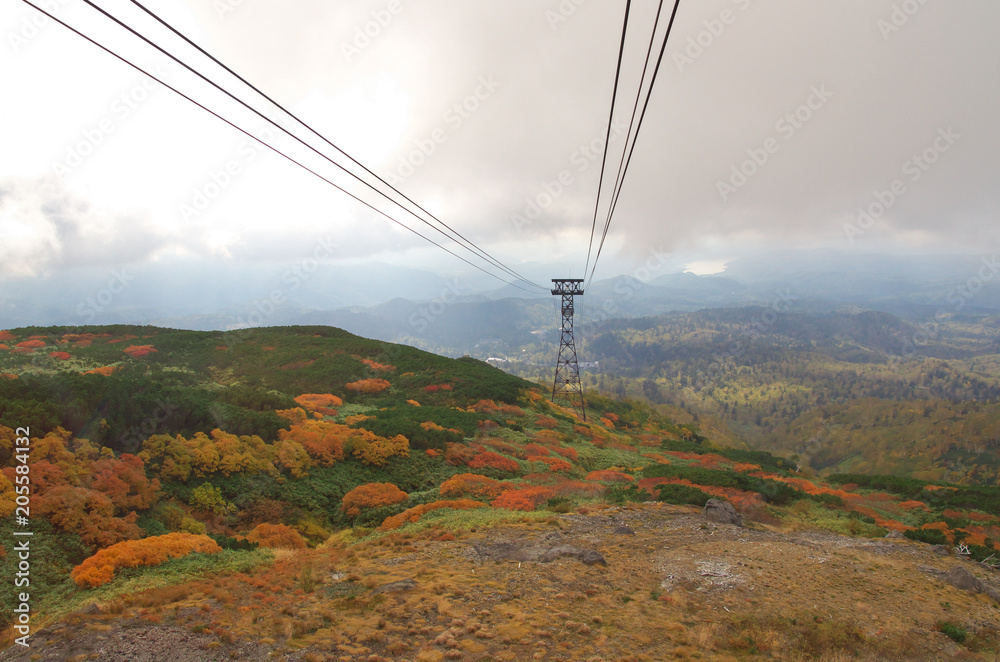 Daisetsuzan Asahidake Ropeway and Fall foliage in Hokkaido, Japan Stock ...