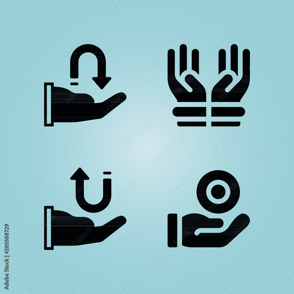 Filled hand 4 vector icons set. hand icon page symbol for your web site ...